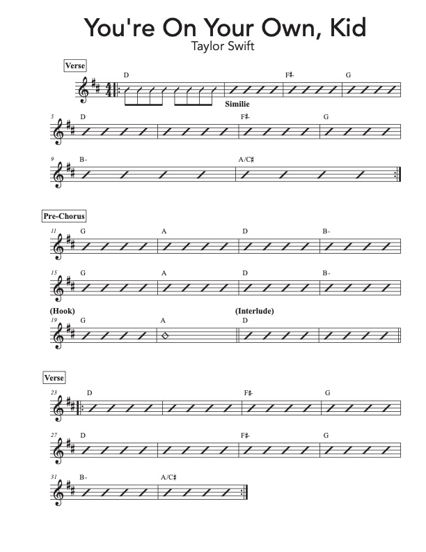 You're On Your Own, Kid | Taylor Swift Free Sheet Music